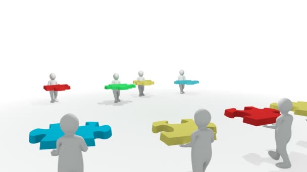 Computer animation showing 3d man with team work" puzzle" — Stock Video ...