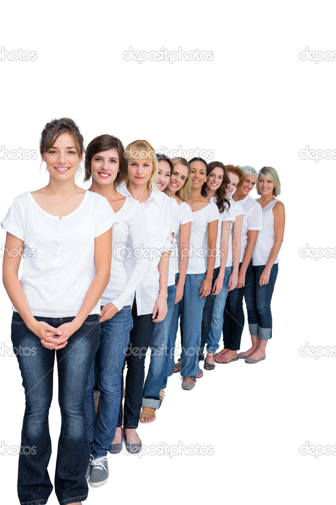Cheerful casual models posing in a line Stock Photo by ©Wavebreakmedia ...