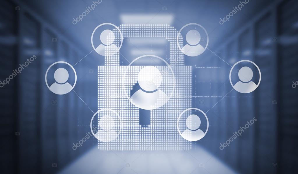 Digitally generated social media icons over lock Stock Photo by ...