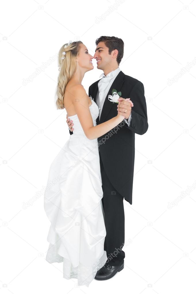 Happy married couple dancing viennese waltz — Stock Photo ...