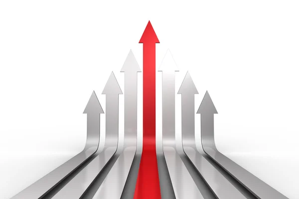 Red arrow pointing up with grey arrows - Stock Image - Everypixel