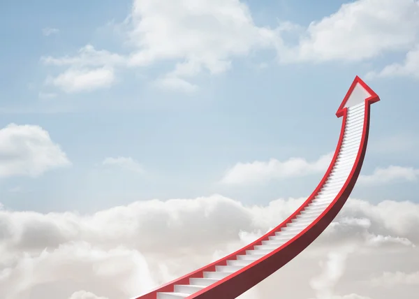 Red steps arrow pointing up against sky - Stock Image - Everypixel