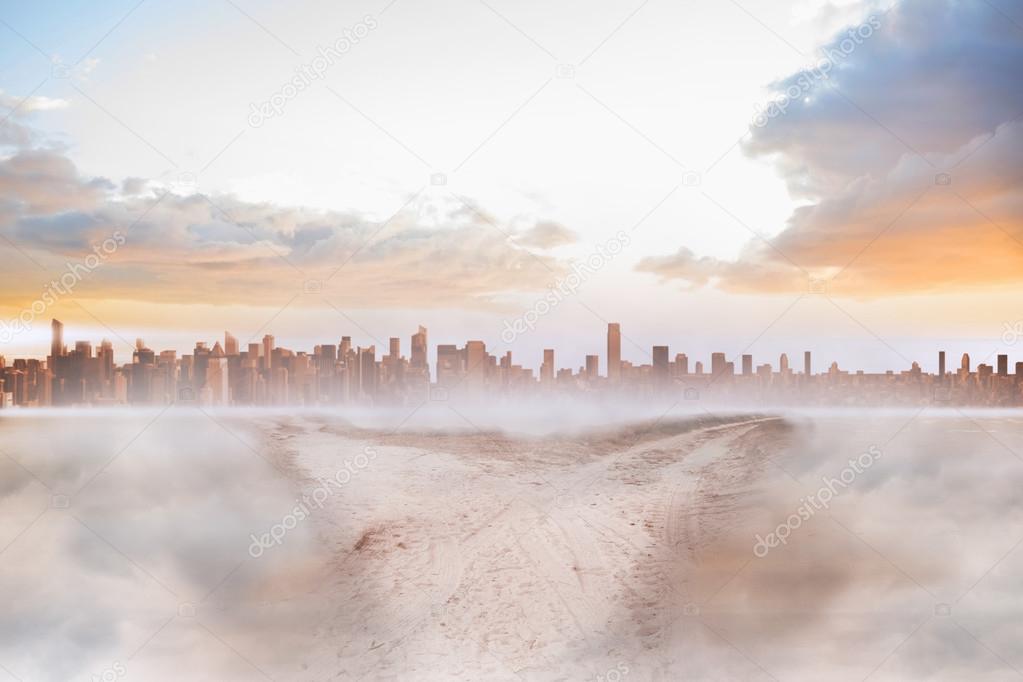 Dusty path in desert leading to city — Stock Photo © Wavebreakmedia ...