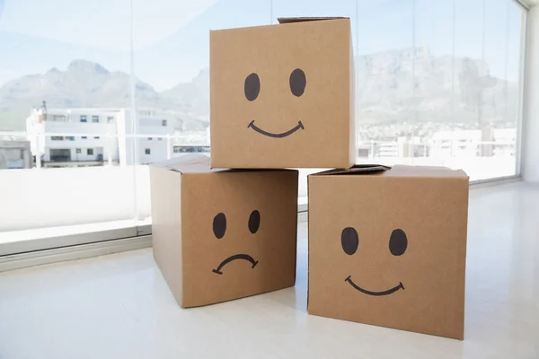 Couple wearing smiley face boxes on their heads — Stock Photo ...