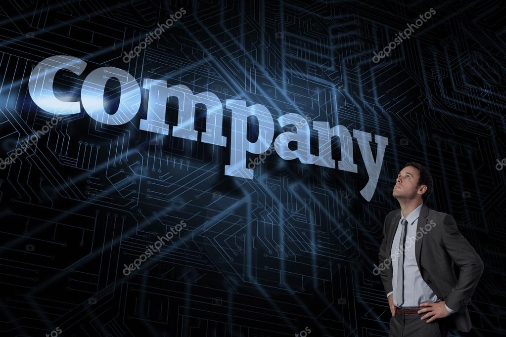 Company against futuristic black and blue background Stock Photo by ...