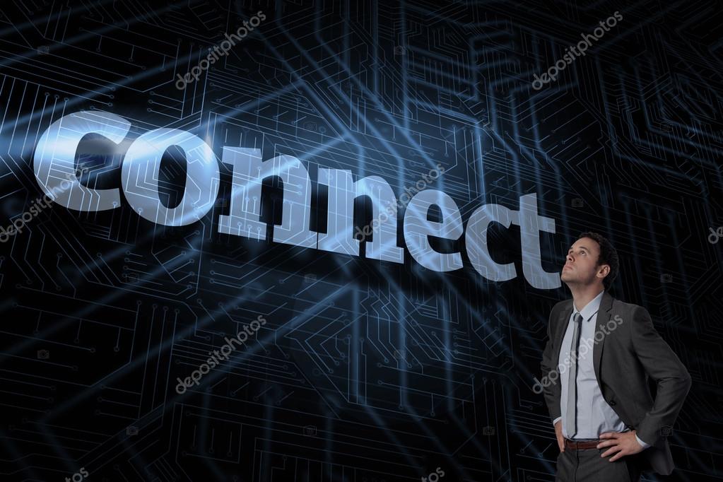 Connect against futuristic black and blue background Stock Photo by ...