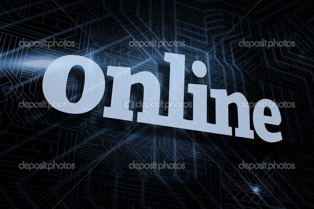 Online against futuristic black and blue background — Stock Photo ...