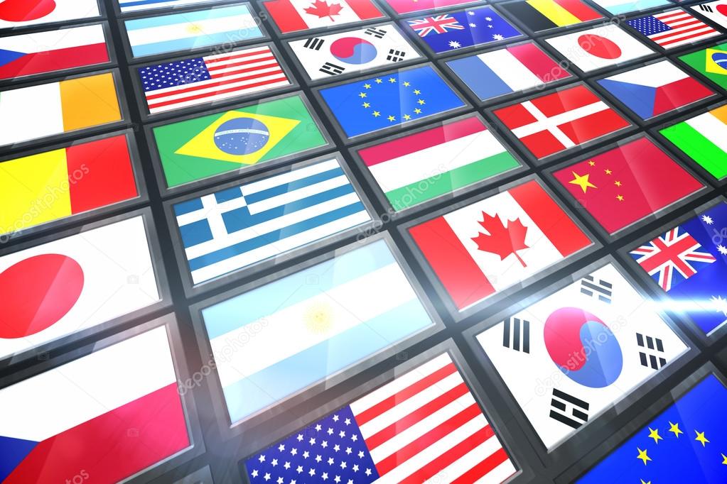 Screen collage showing international flags Stock Photo by ...