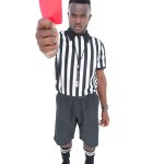 Serious referee showing yellow and red card Stock Photo by ...