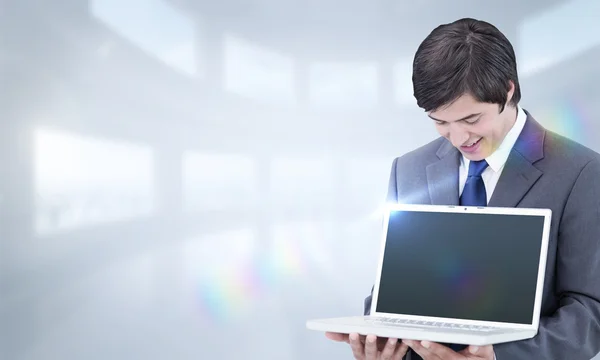 Salesman showing laptop screen - Stock Image - Everypixel