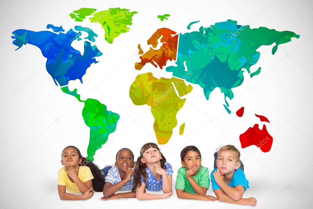 Cute kids thinking with world map — Stock Photo © Wavebreakmedia #51560223