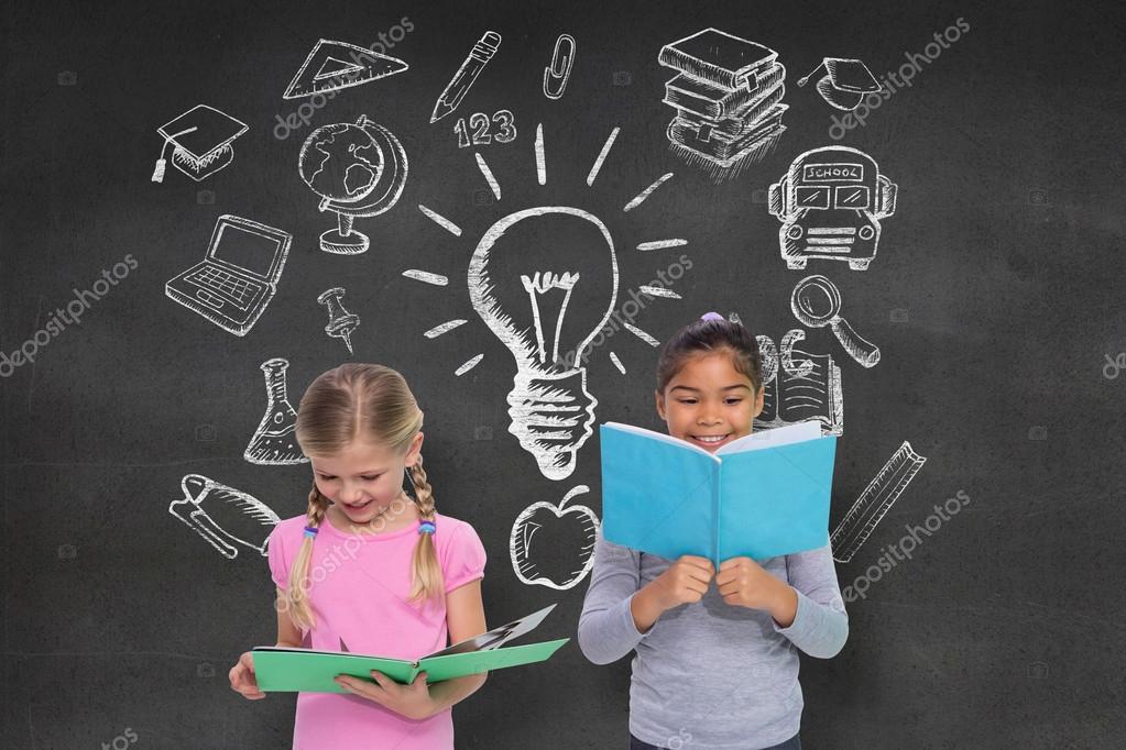 Pupils reading with school doodles — Stock Photo © Wavebreakmedia #51562203