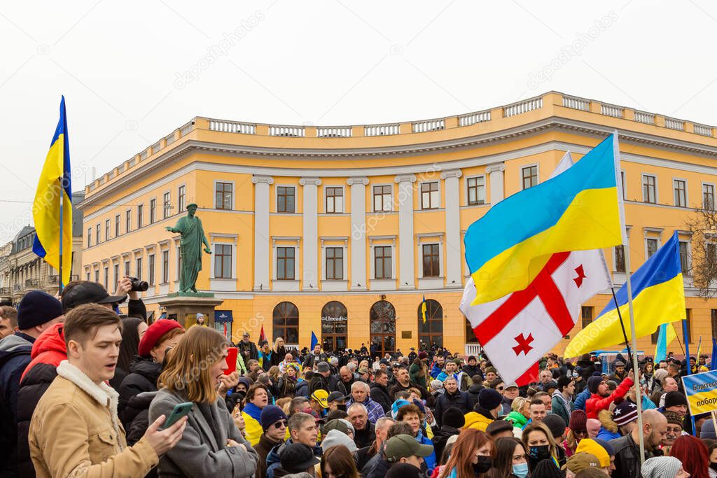ODESSA, UCRANIA - 20 FEB 2022: Marcha de unidad en Odessa contra la ...