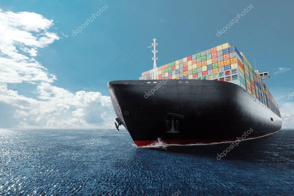 Transporte internacional de carga en contenedores por mar. Mar enorme ...