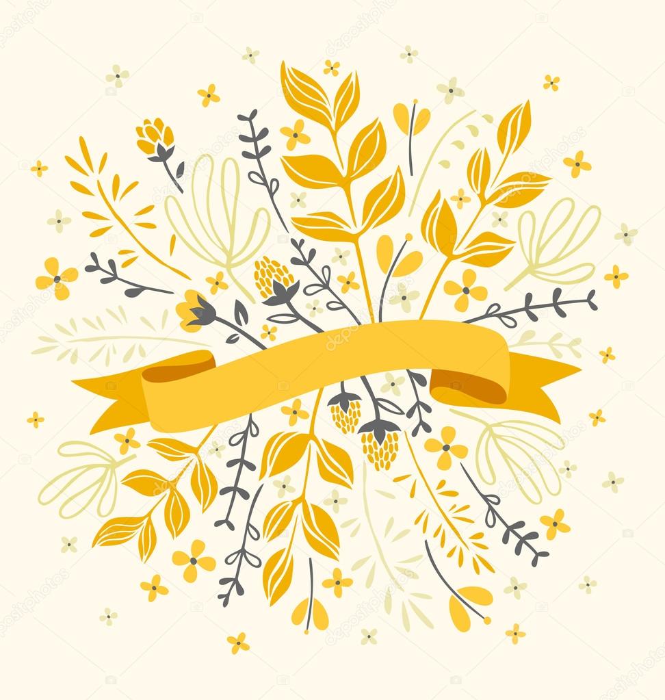 Florals and ribbon ⬇ Vector Image by © stolenpencil | Vector Stock 14756193