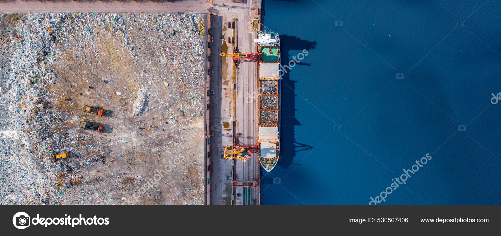 Waste loading at port cargo ship transports of garbage for recycling ...