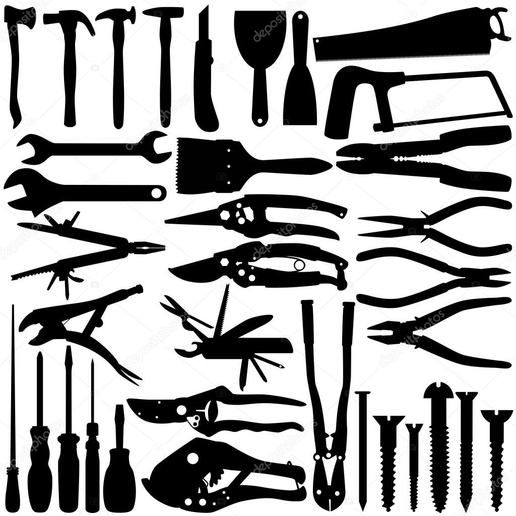 Vector Silhouette - Construction Equipments , Tools — Stock Vector ...