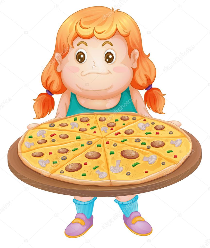 Girl Eating Pizza Clipart