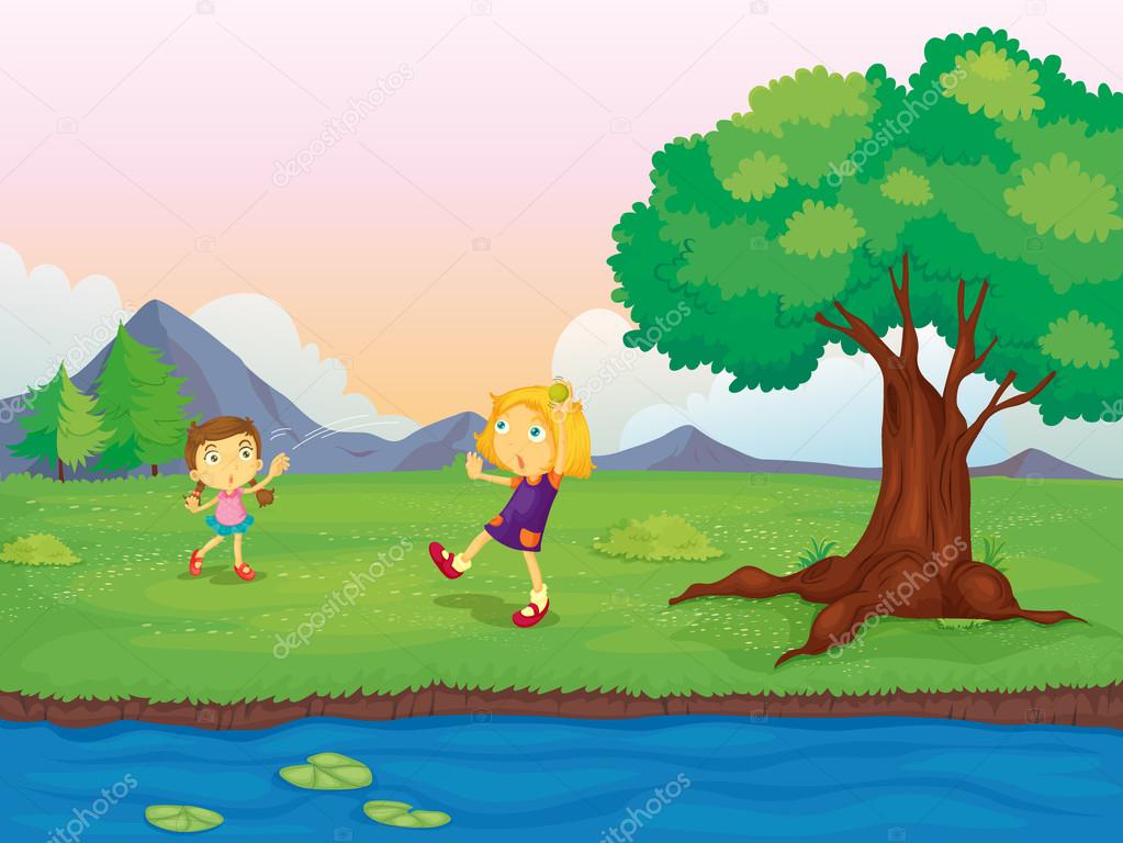 Dos niñas jugando — Vector de stock © interactimages #18836917