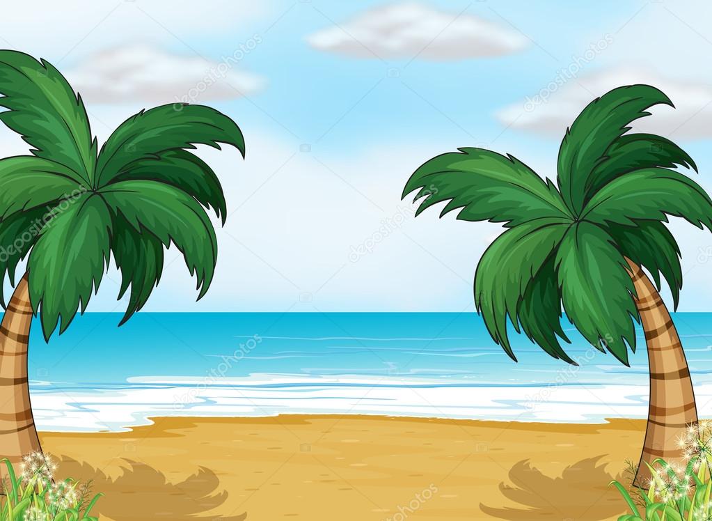 Coconut trees in the seashore — Stock Vector © interactimages #20034881