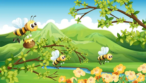 Bees Pollinate Flowers Animation Clipart