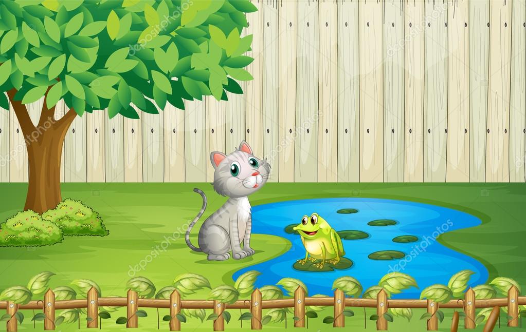 Un gato y una rana dentro de la cerca 2023