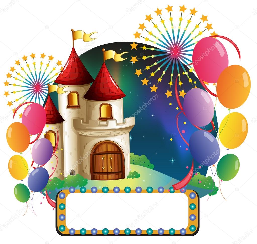 A castle with balloons and an empty signage Stock Vector Image by ...