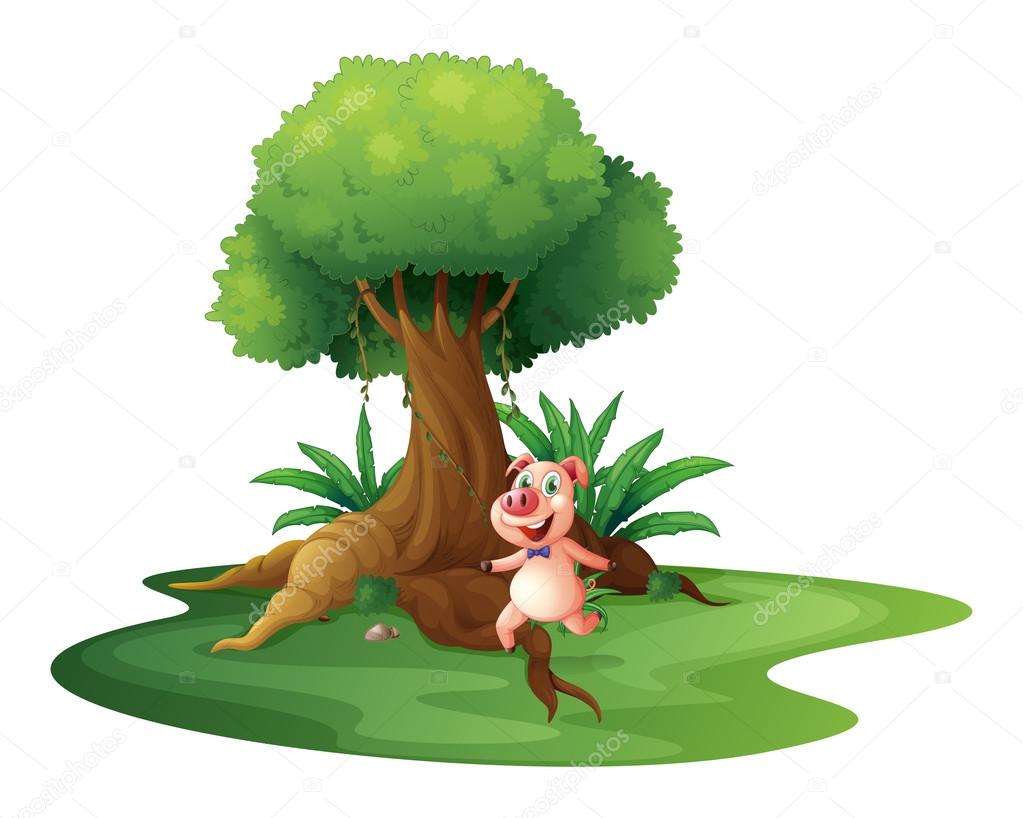 A pig standing under the big tree Stock Vector by ©interactimages 24581963