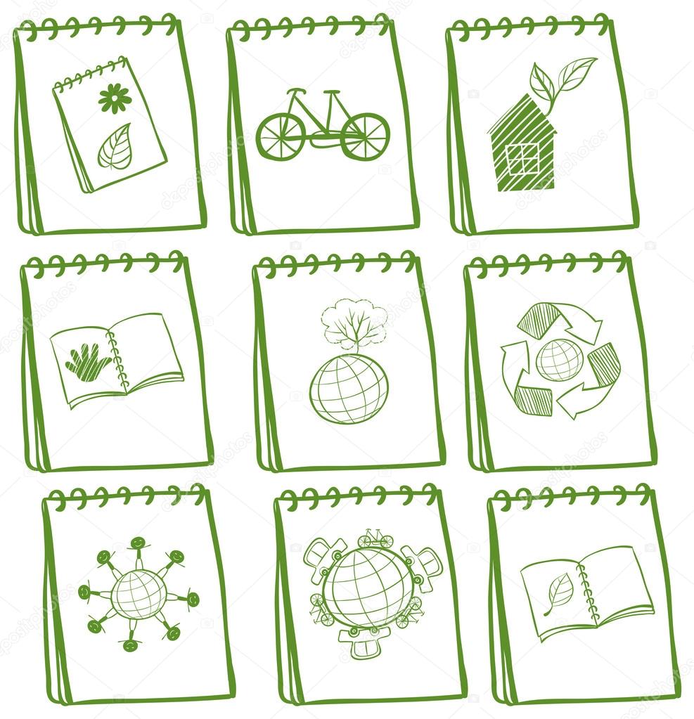 Notebooks with green drawings at the cover page Stock Vector Image by ...