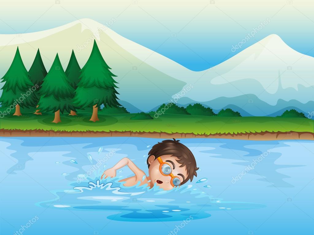 A boy swimming at the river — Stock Vector © interactimages #24927027