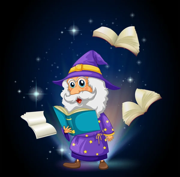 An old wizard below the floating empty book Stock Vector Image by ...