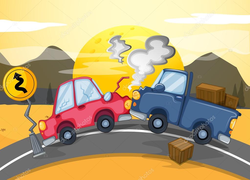 Dois carros batendo no meio da estrada — Vetor de Stock ...