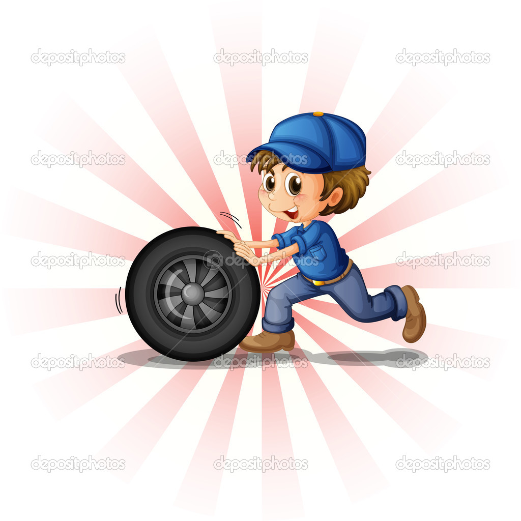Un muchacho joven rodando una llanta — Vector de stock © interactimages ...