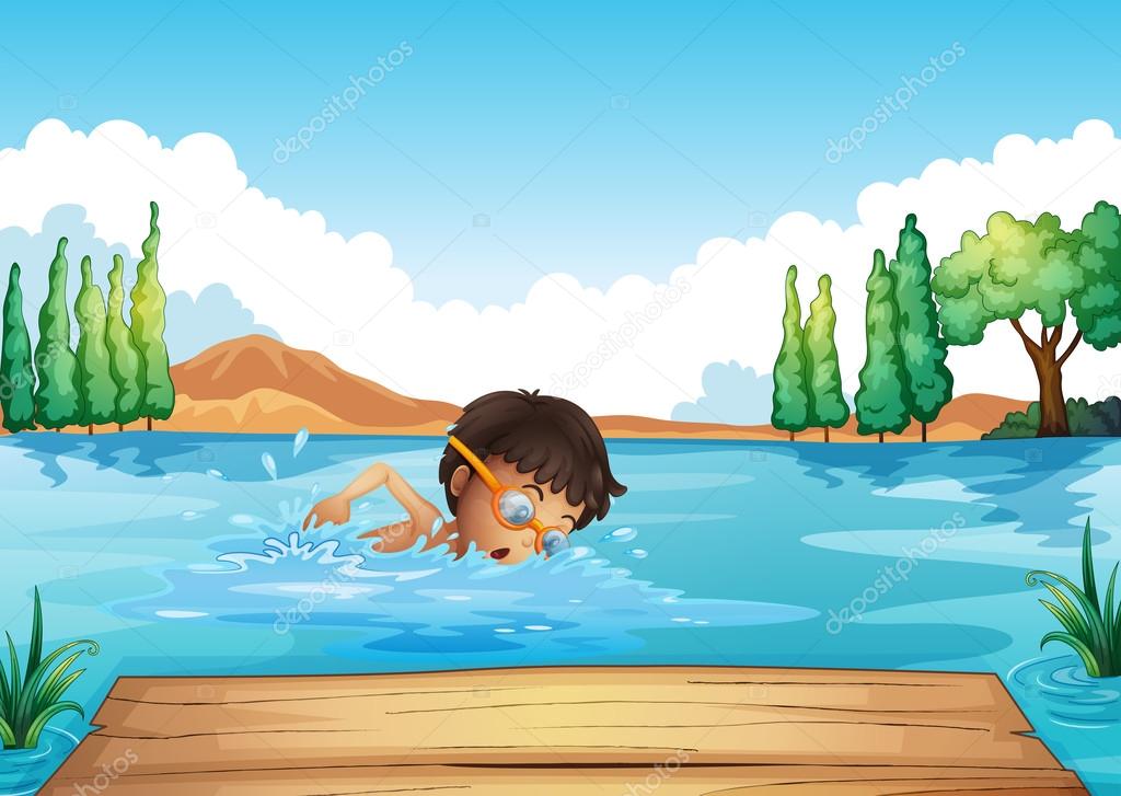 Un joven nadando en el río Vector de stock por ©interactimages 27916305