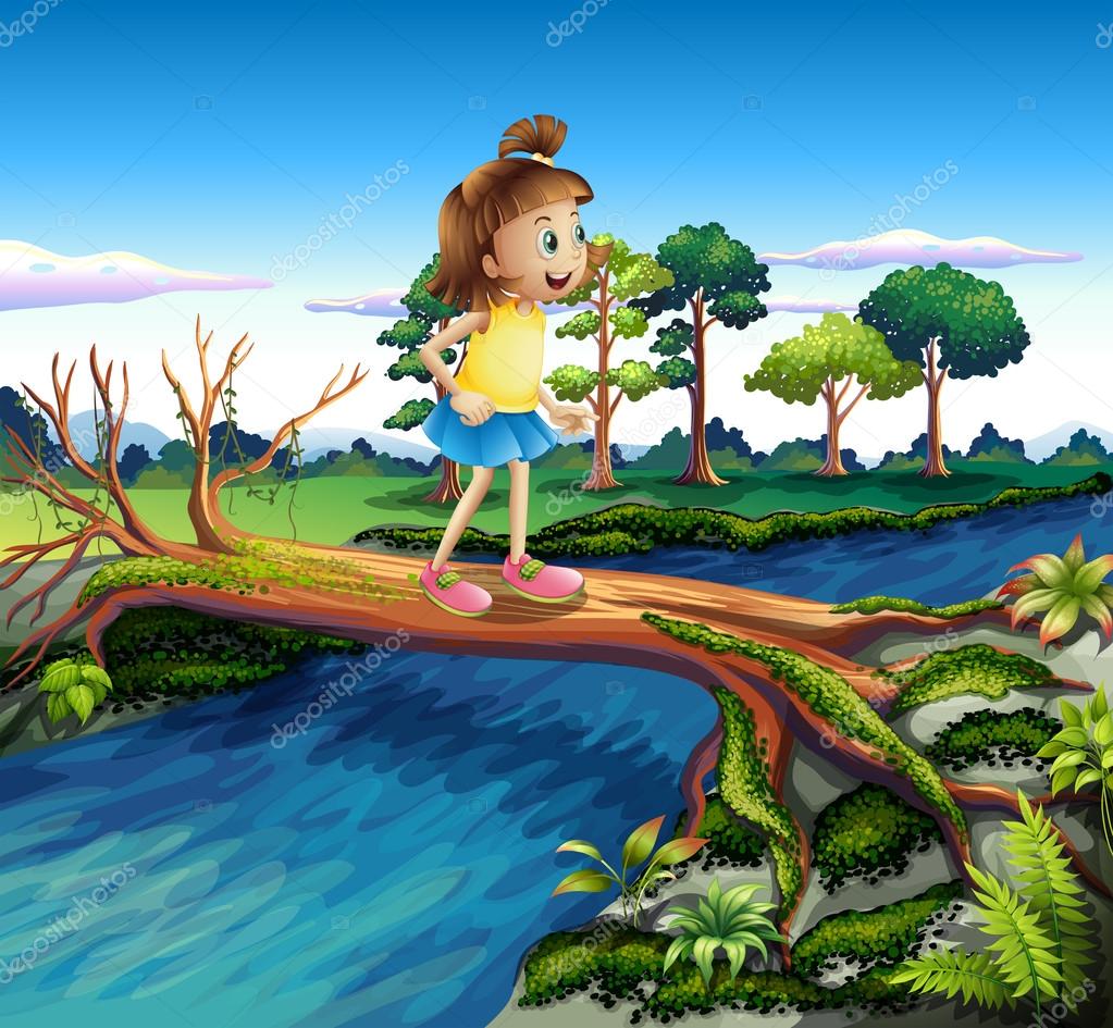 Una niña cruzando el río Stock Vector by ©interactimages 29864375