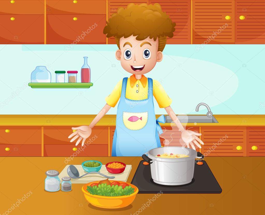 Un chef masculino cocinando en la cocina Vector de stock #29865361 de ...