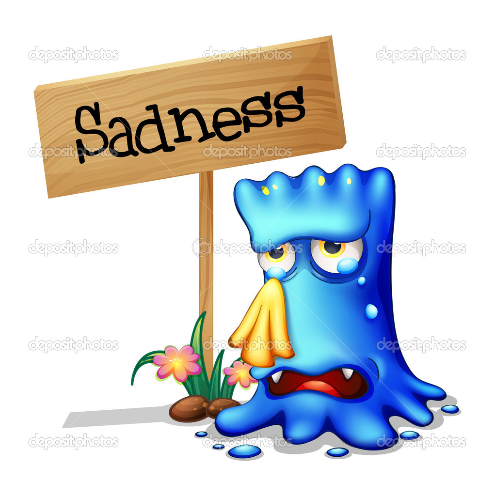 A very sad blue monster crying near a wooden signage Stock Vector Image ...