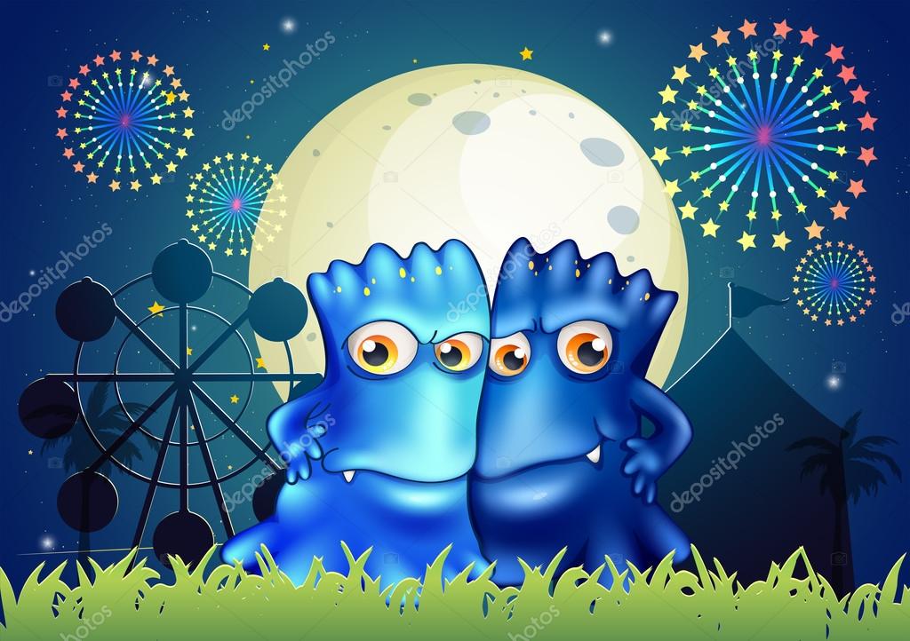 Two blue monsters holding each other at the park Stock Vector Image by ...