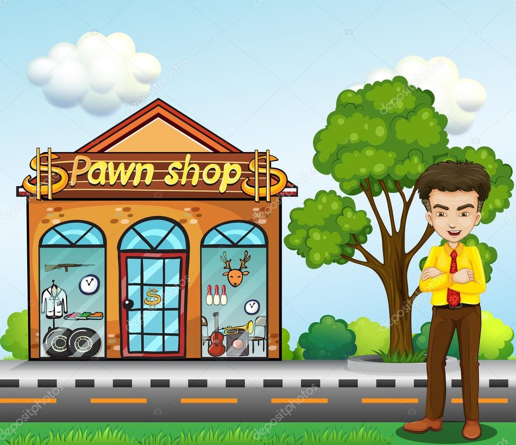 A businessman standing in front of the pawnshop — Stock Vector ...