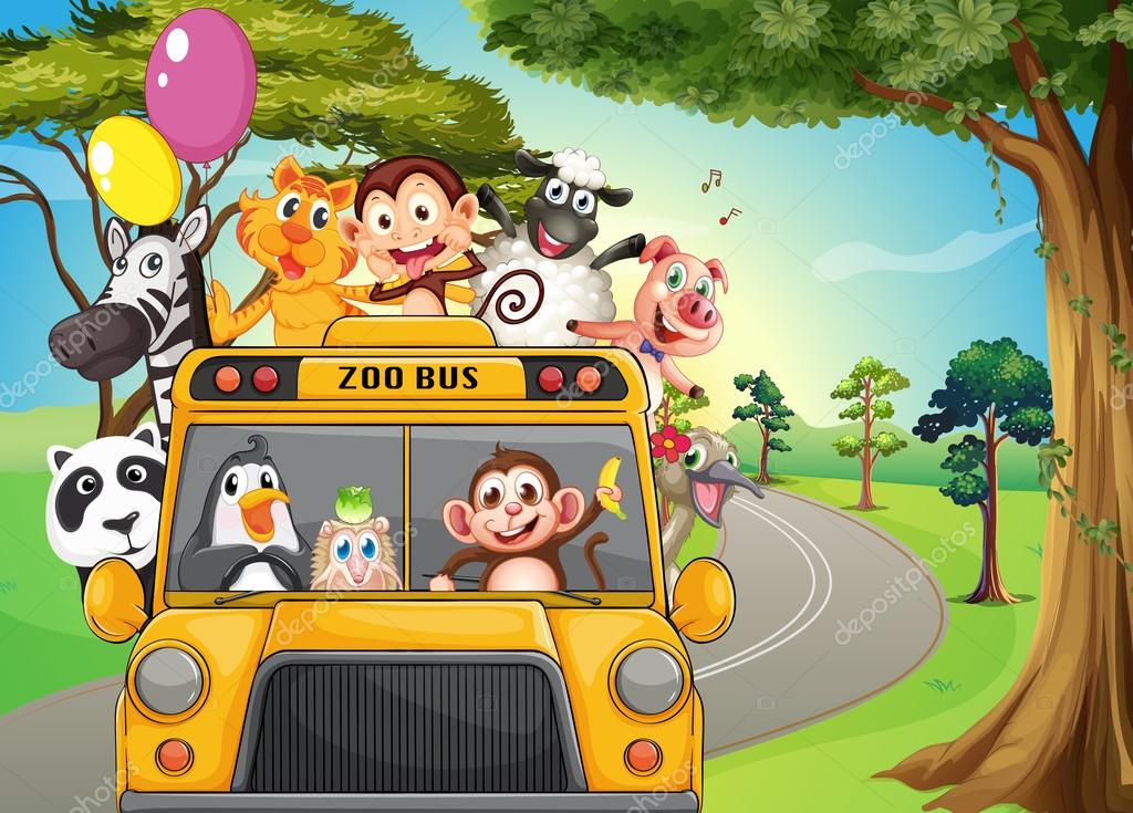 A bus full of zoo animals — Stock Vector © interactimages #38190589