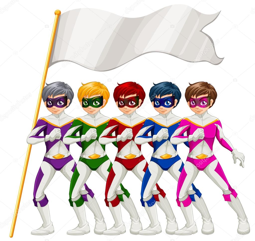 Five superheroes and an empty banner Stock Vector Image by ...