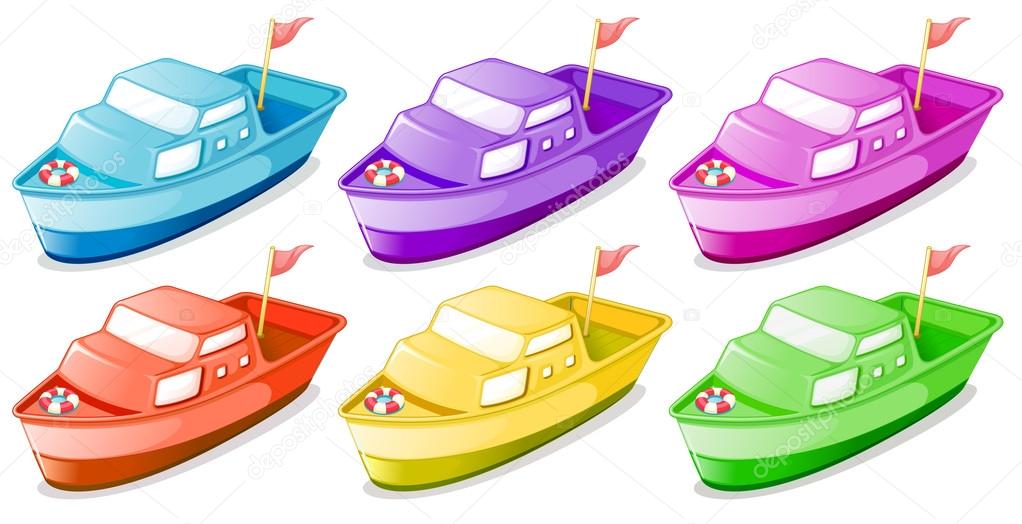 seis barcos coloridos — Vector de stock © interactimages #41476801