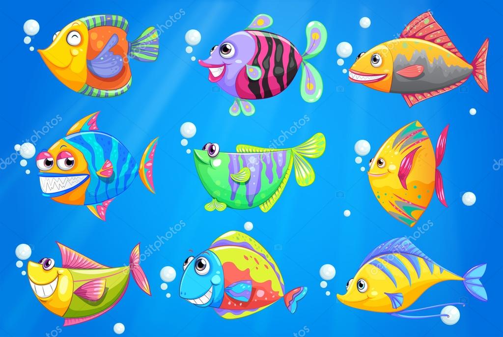 An ocean with nine colorful fishes Stock Vector Image by ...