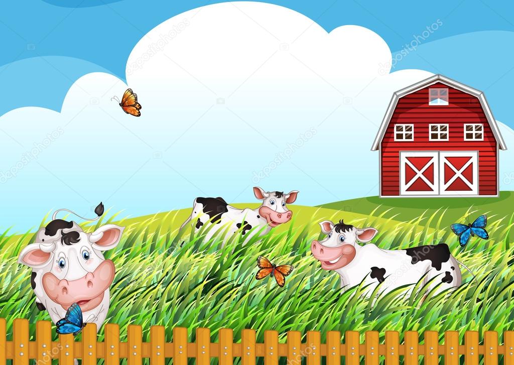 Vacas en la granja — Vector de stock © interactimages #44007323