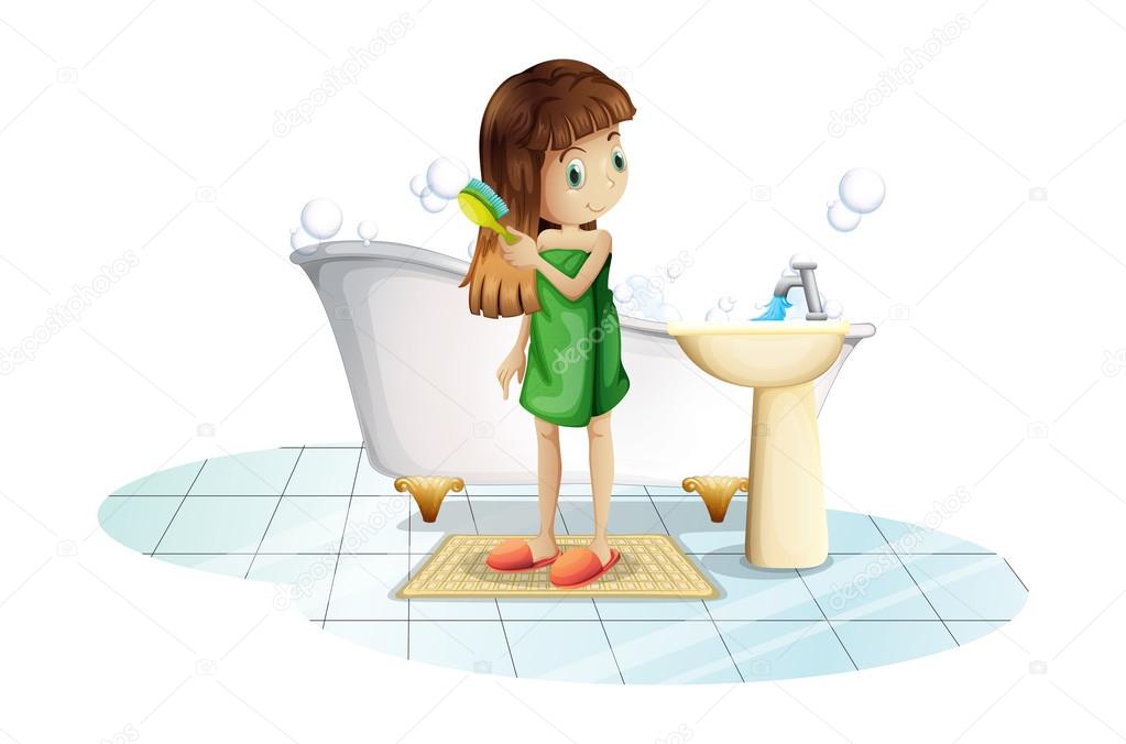 A young lady combing her long hair Stock Vector by ©interactimages 47877043