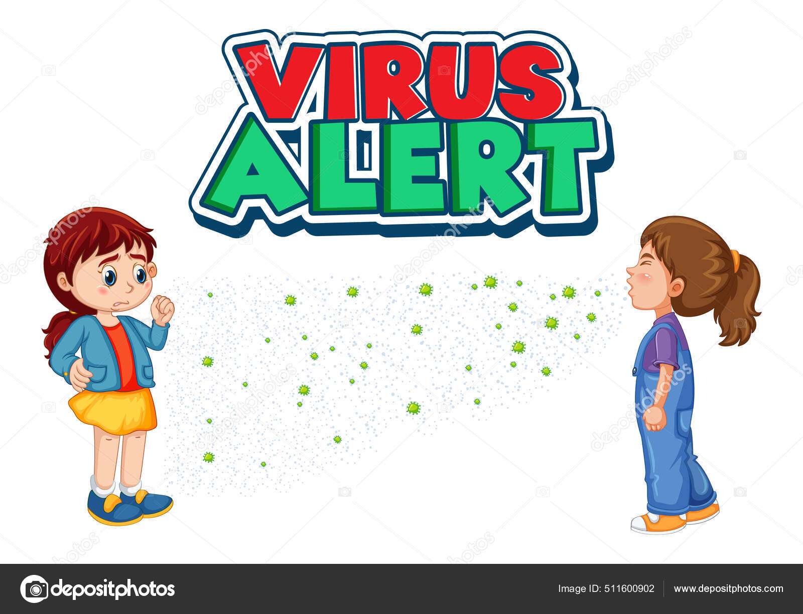 Virus Alert Font Design Girl Looking Her Friend Sneezing Isolated Stock ...