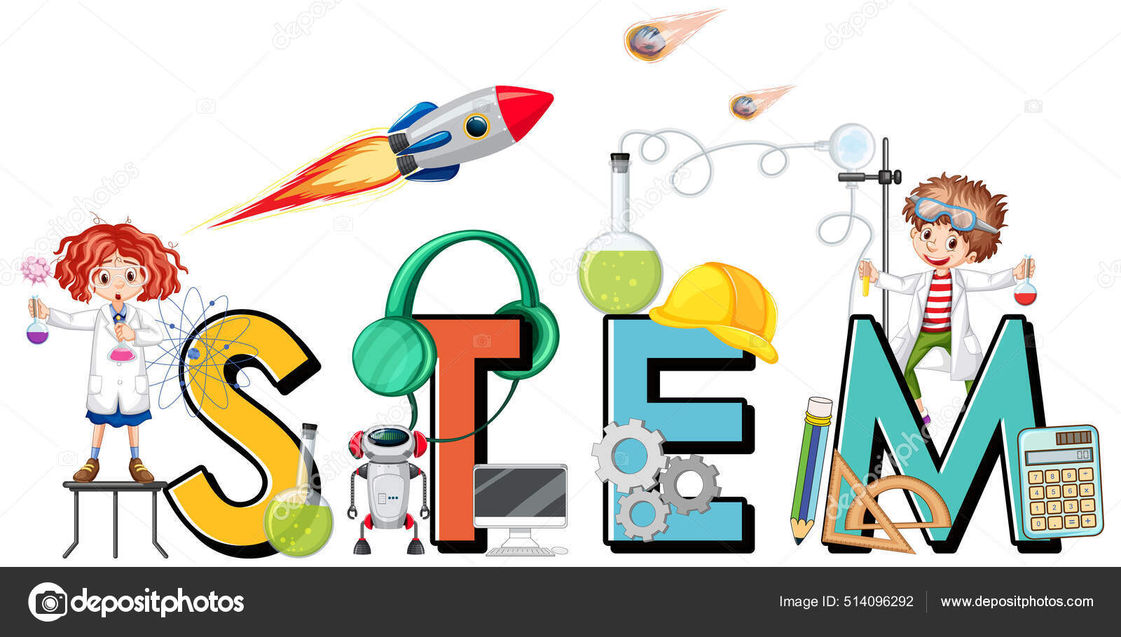 Stem Education Logo Children Cartoon Character Illustration Stock ...