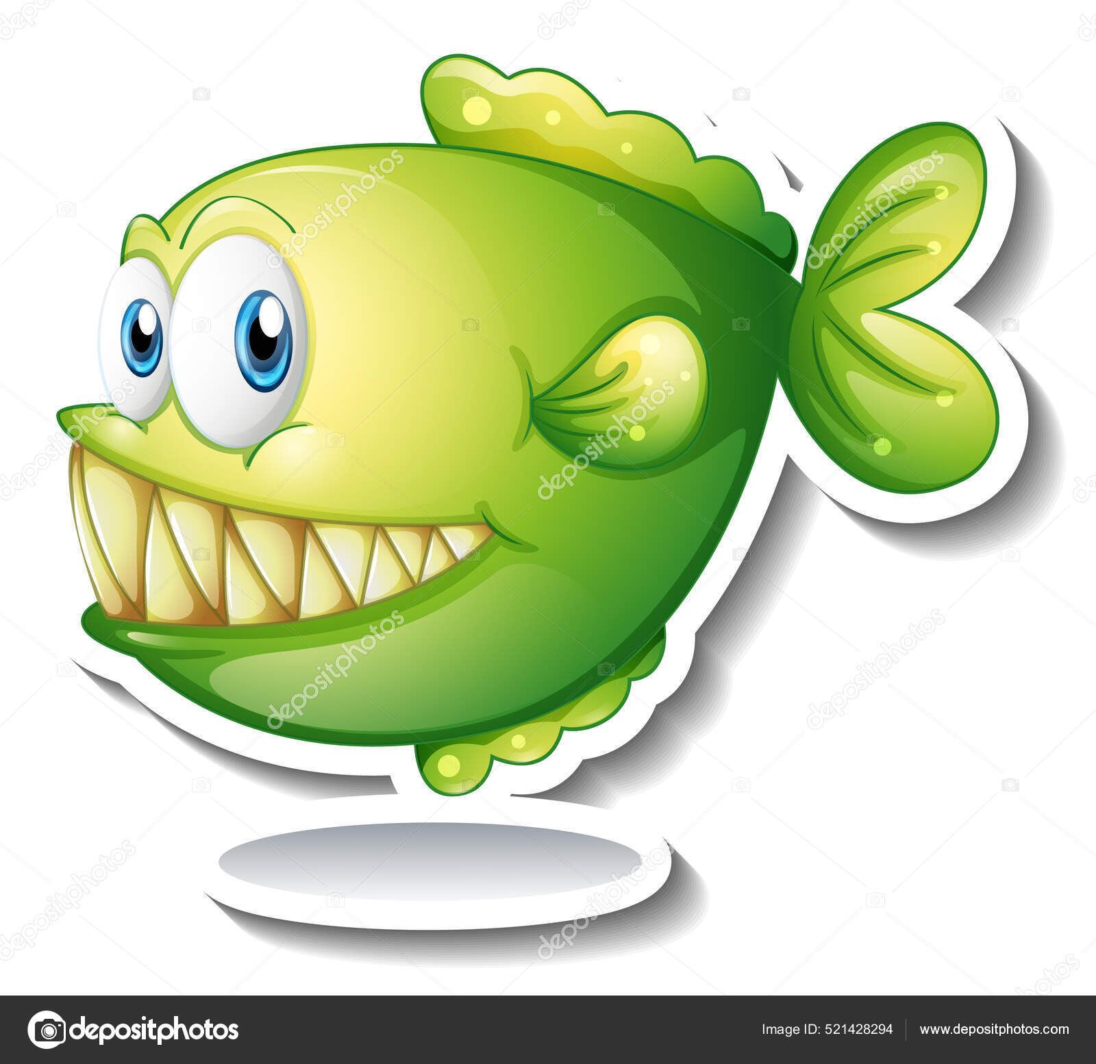 Peces Dibujos Animados Con Colmillos Grandes Ilustración Pegatina ...