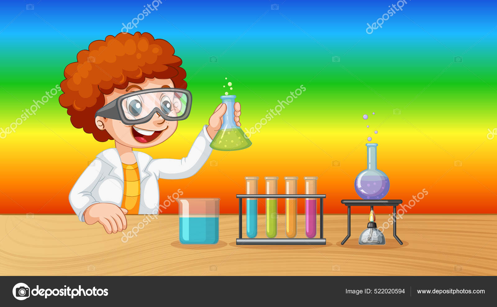 Scientist Boy Cartoon Character Rainbow Gradient Background ...