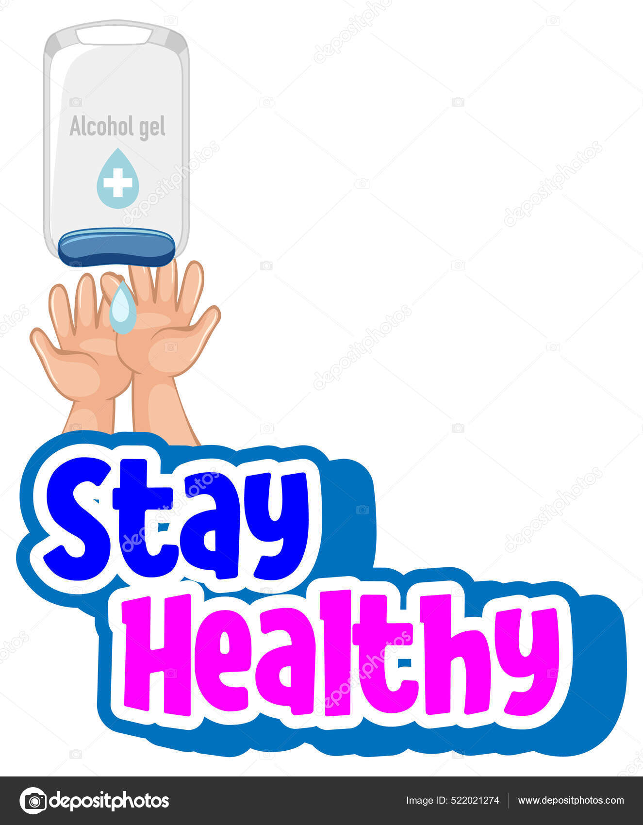 Stay Healthy Font Hands Using Alcohol Gel Isolated Illustration Stock ...